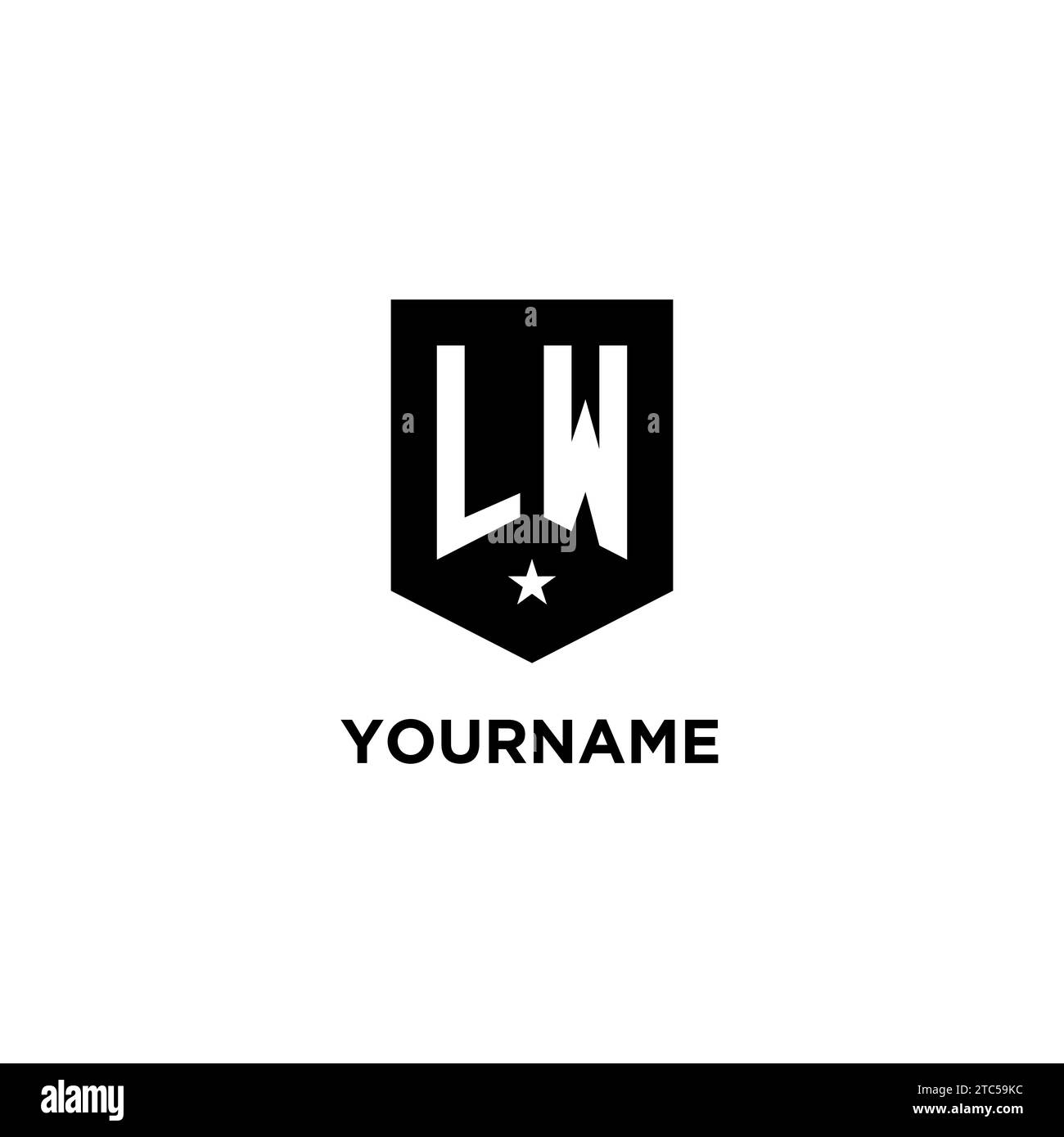 LW monogram initial logo with geometric shield and star icon design ...