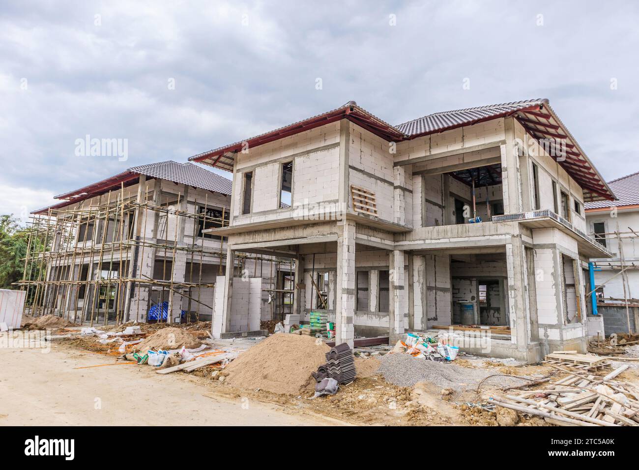 construction residential new house in progress at building site Stock ...
