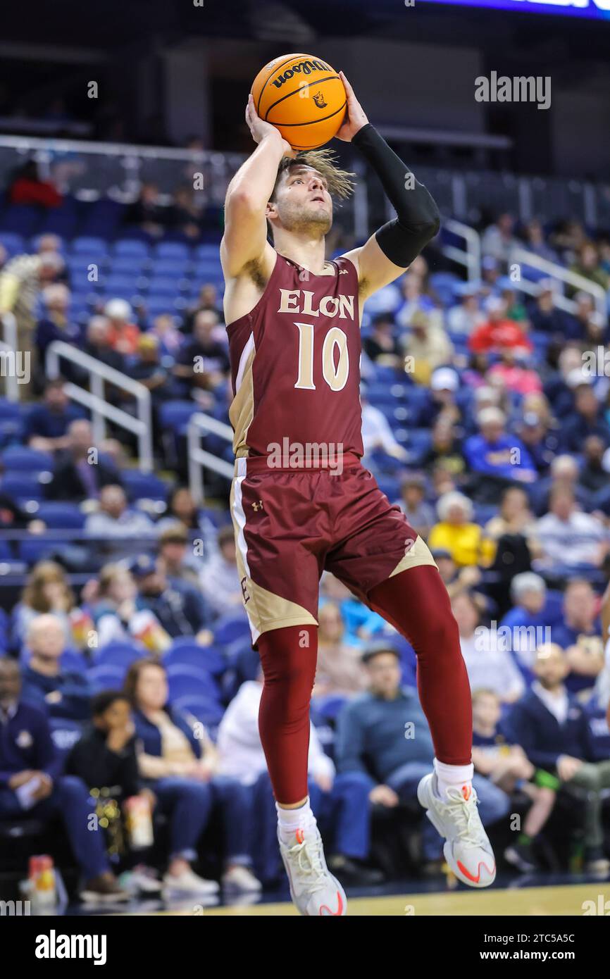 December 10, 2023: Elon University senior Rob Higgins (10) takes jumper ...