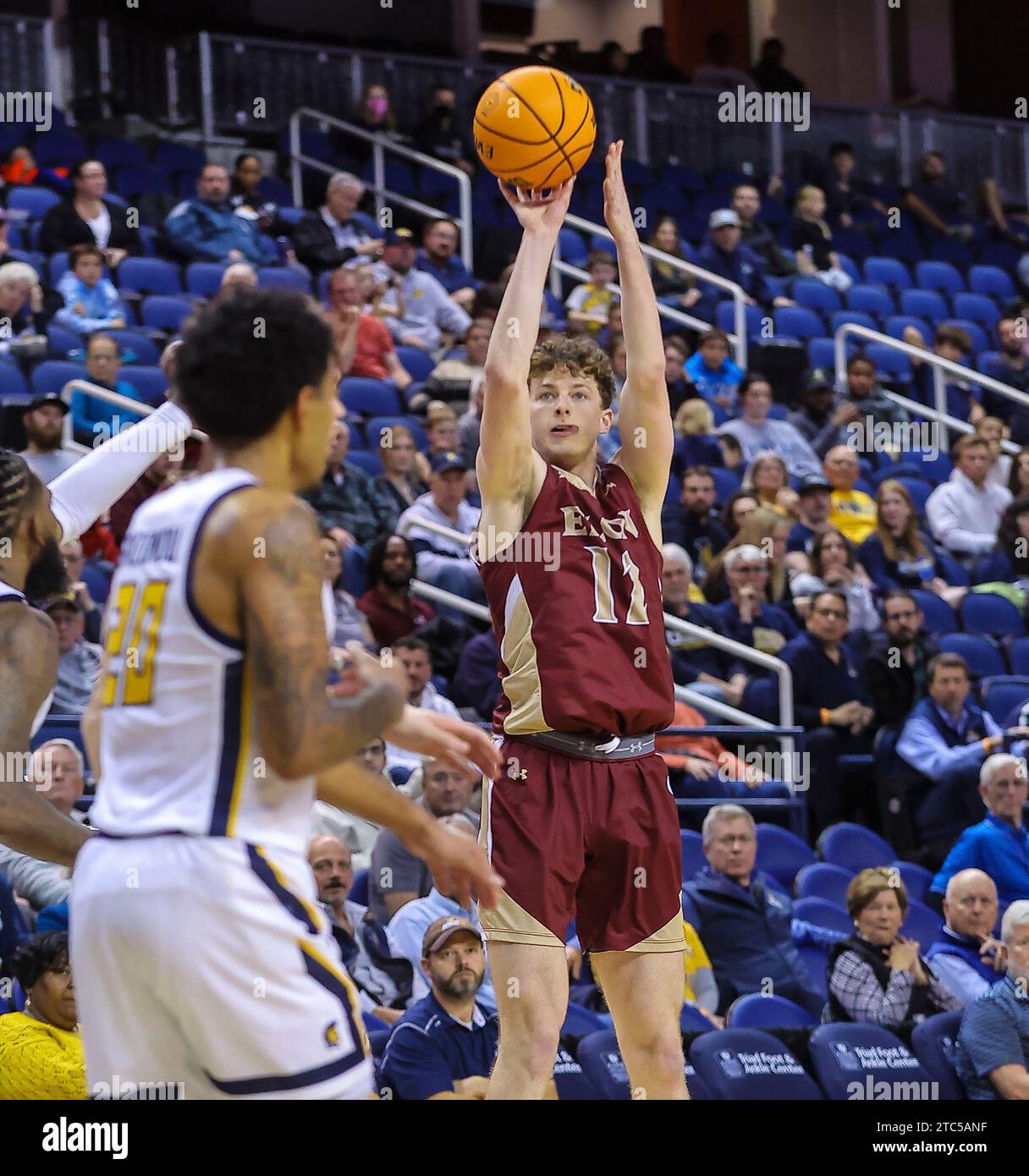 December 10, 2023: Elon University freshman Isaac Harrell (12) shoots 3 ...