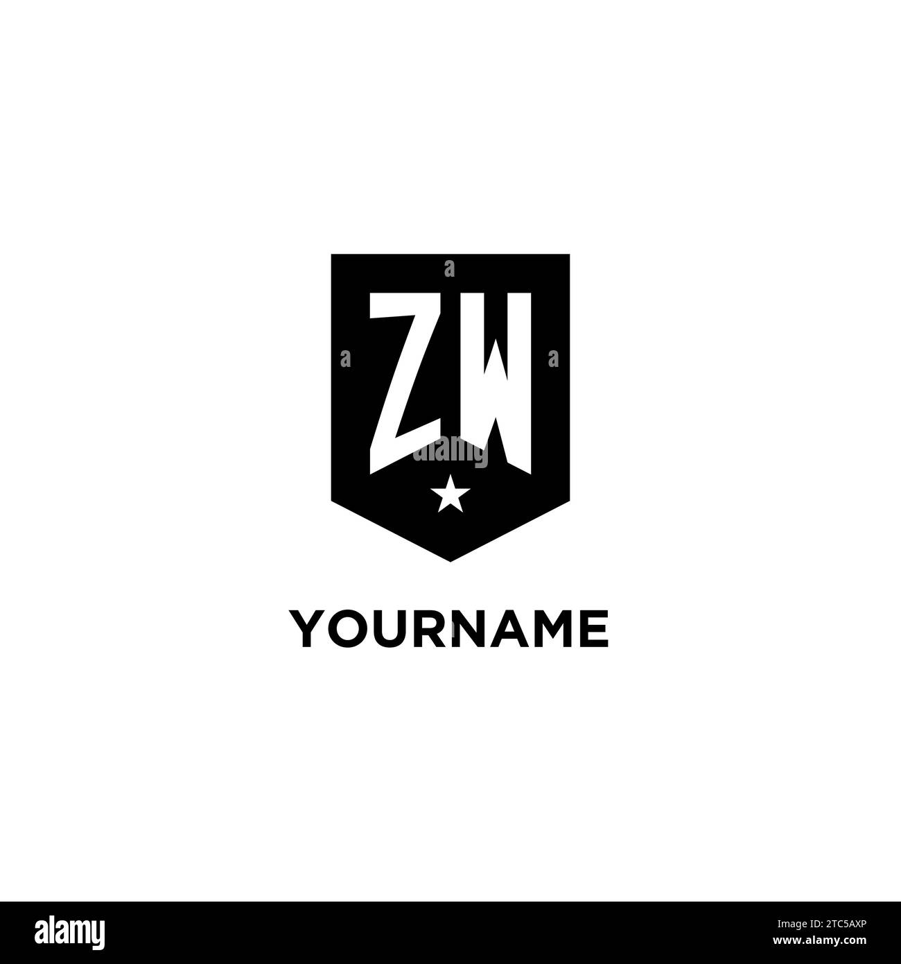 ZW monogram initial logo with geometric shield and star icon design style ideas Stock Vector ...