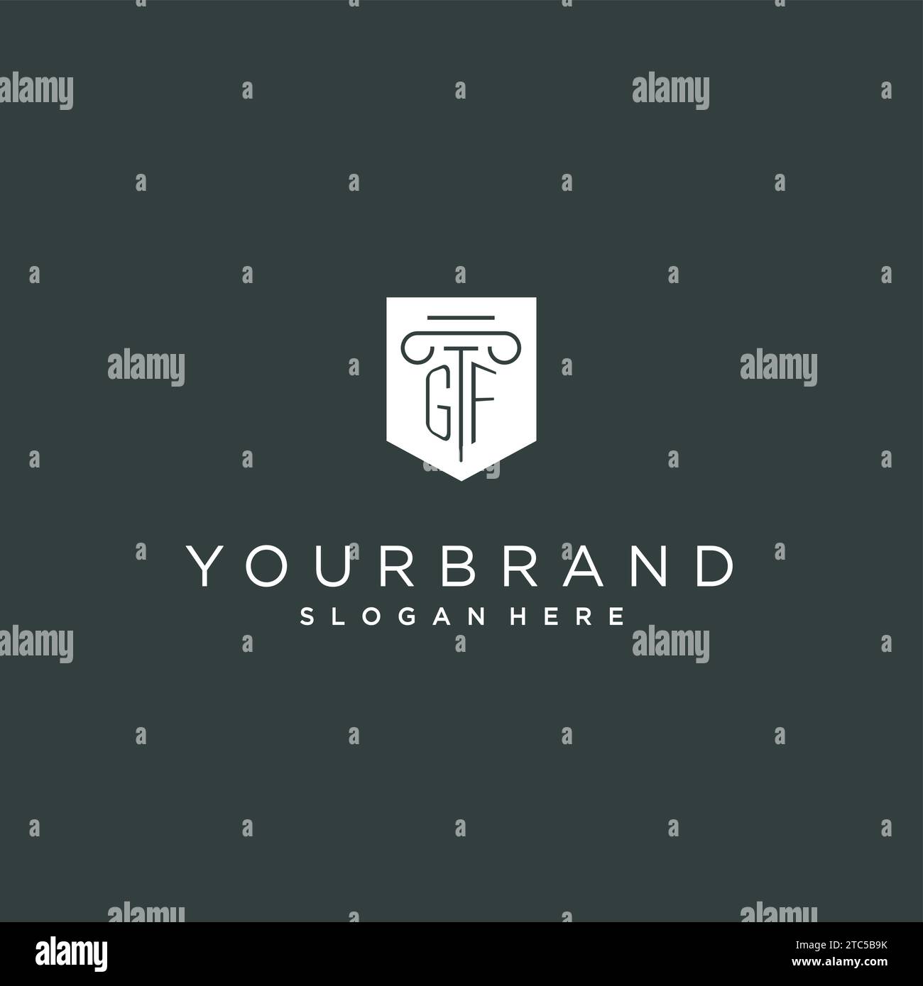 GF monogram with pillar and shield logo design, luxury and elegant logo ...