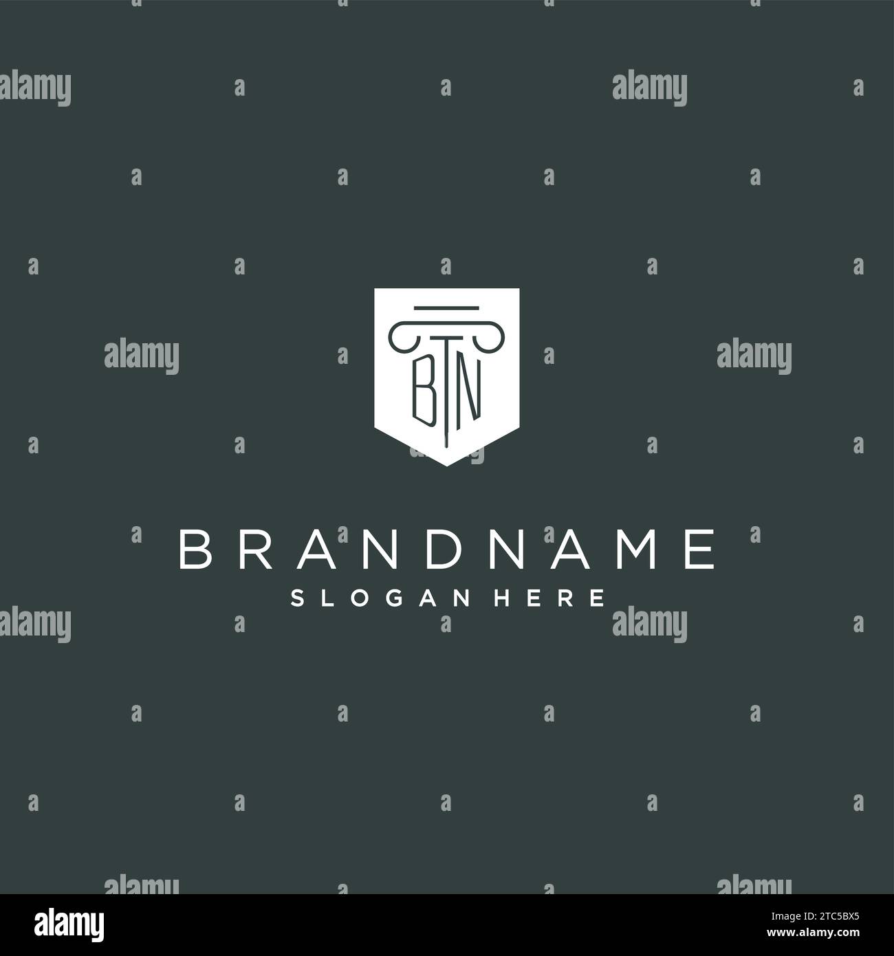 BN monogram with pillar and shield logo design, luxury and elegant logo ...