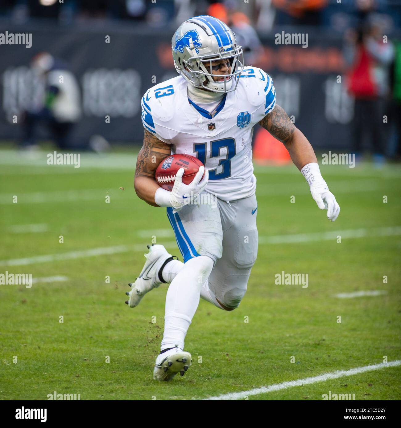 Chicago, IL, USA. 10th Dec, 2023. Detroit Lions #13 Craig Reynolds runs ...