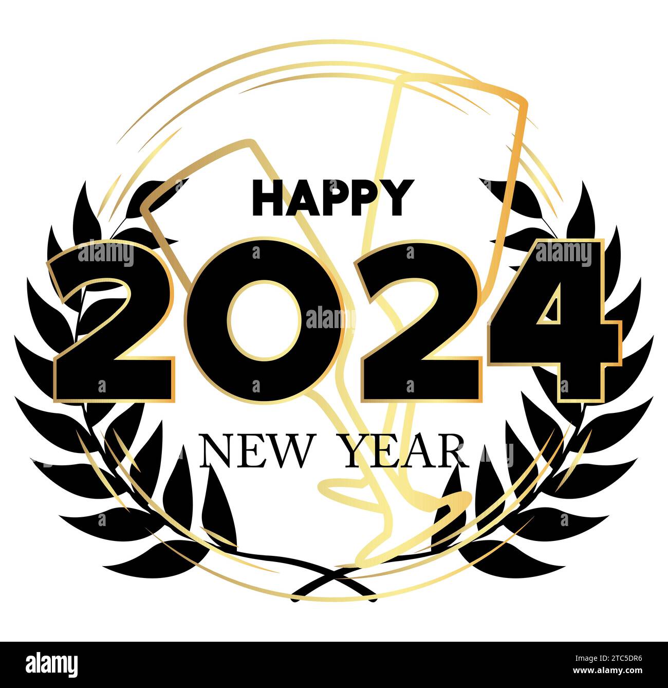 Ribbon with 2024 and Happy New Year text. Banner template. Black and ...