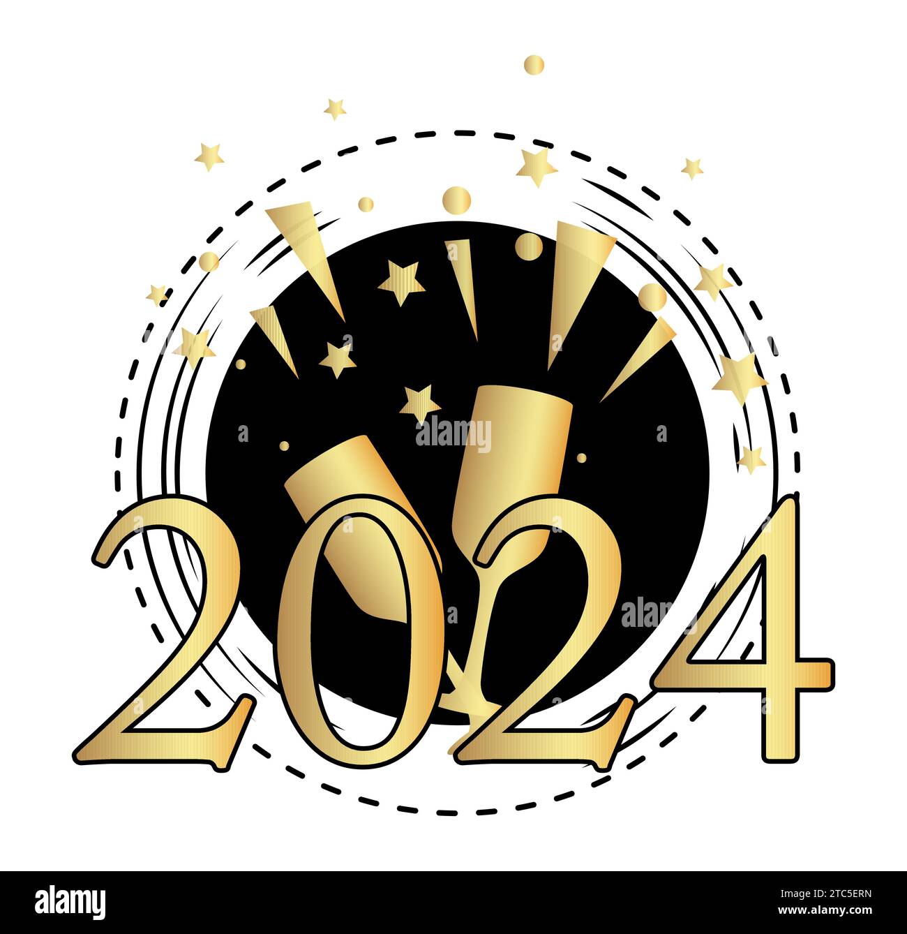 Ribbon with 2024 and Happy New Year text. Banner template. Black and ...