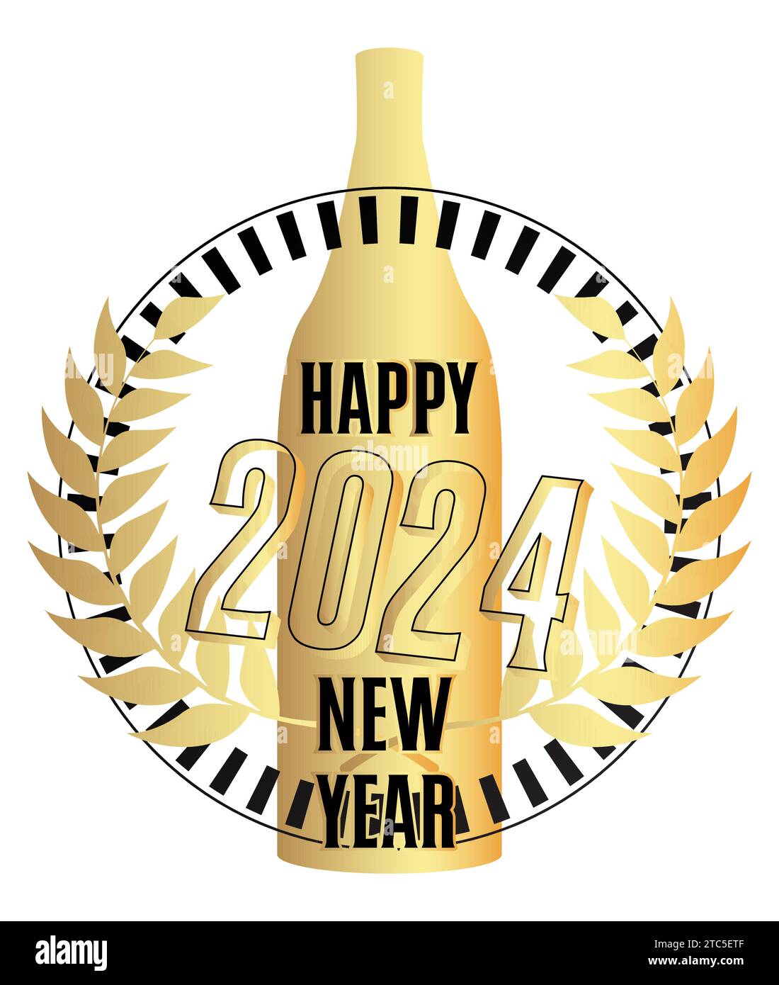 Ribbon with 2024 and Happy New Year text. Banner template. Black and ...