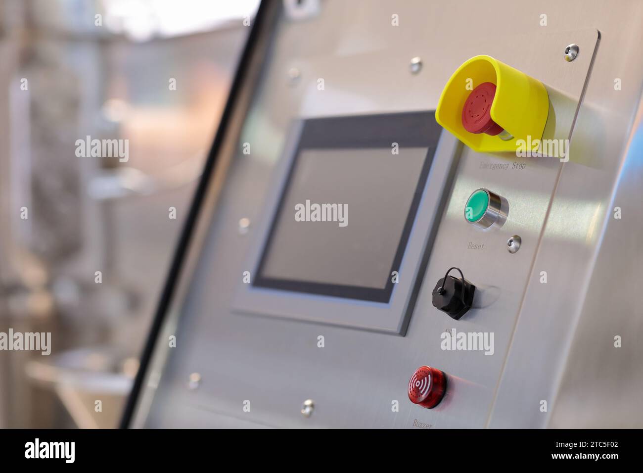 Modern industrial touchscreen control panel. Stainless steel control ...