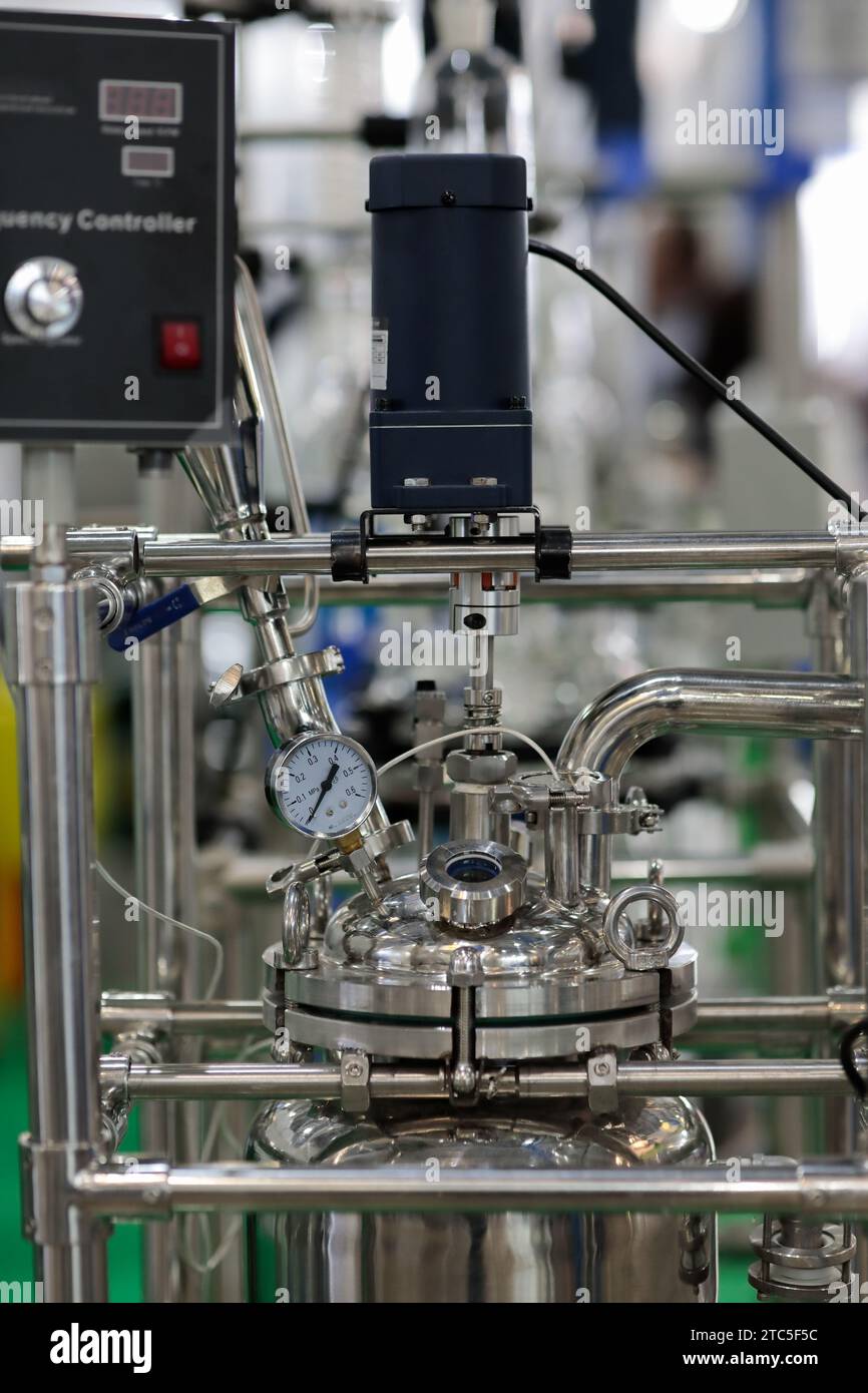 Stainless steel jacketed lab mixing reactor. Selective focus Stock ...