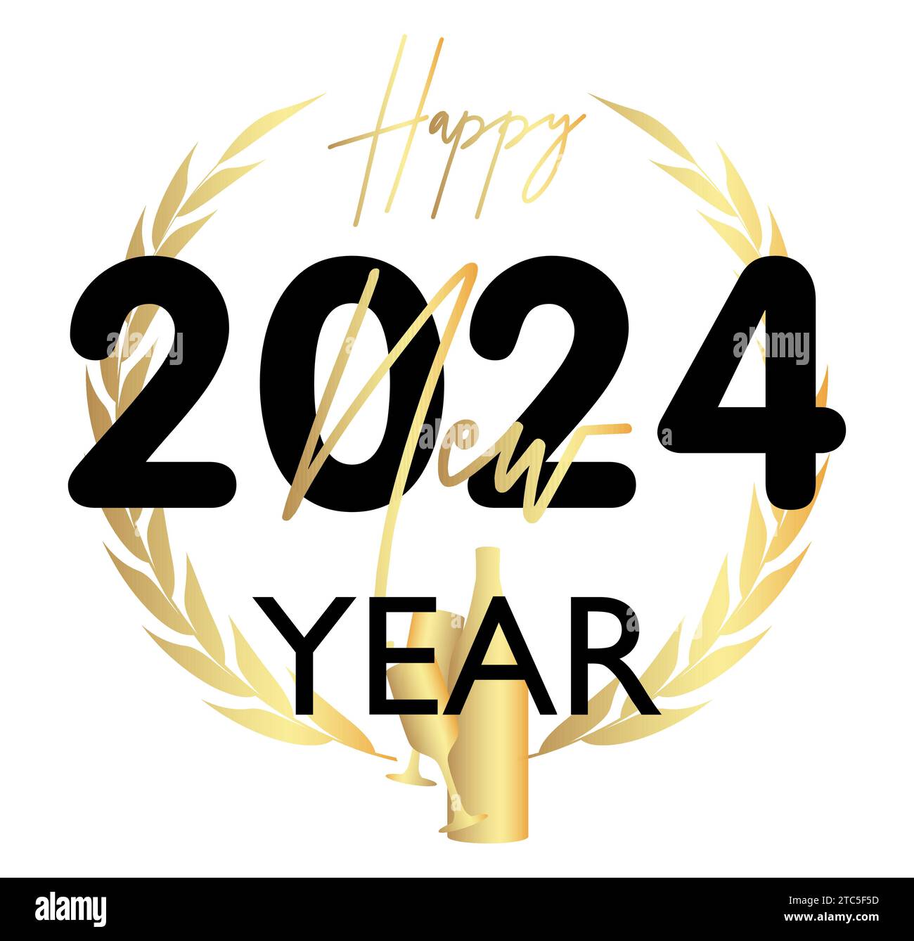 Ribbon with 2024 and Happy New Year text. Banner template. Black and ...
