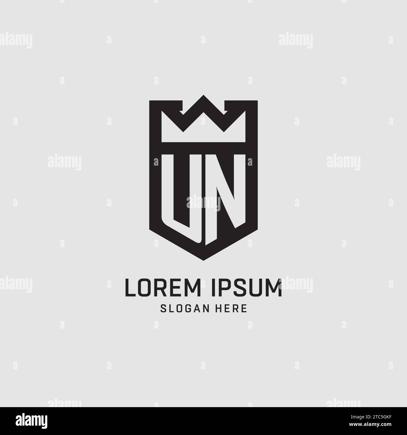 Initial UN logo shield shape, creative esport logo design vector ...