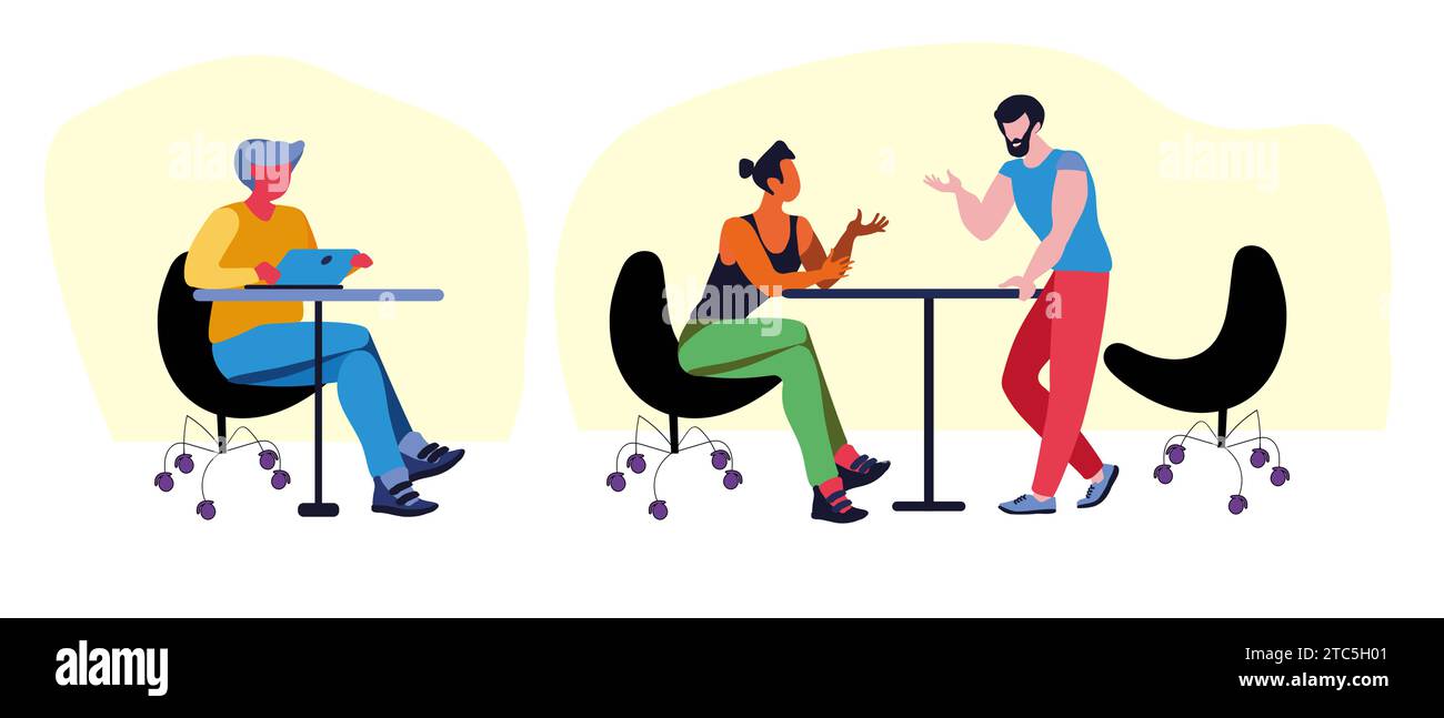 The set is a comfortable workplace for office workers. Distant work ...