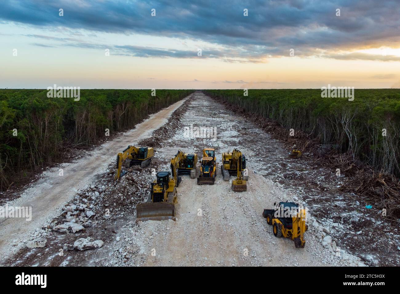 Playa Del Carmen, Mexico. 13th May, 2022. Excavators work in the middle ...