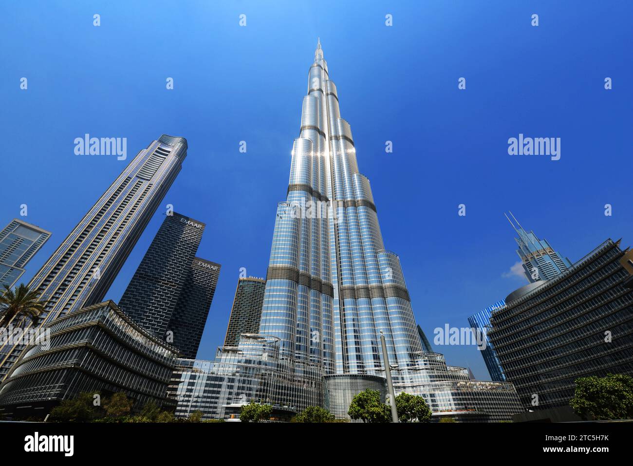 The Burj Khalifa skyscraper with the Emaar towers next to it in the ...