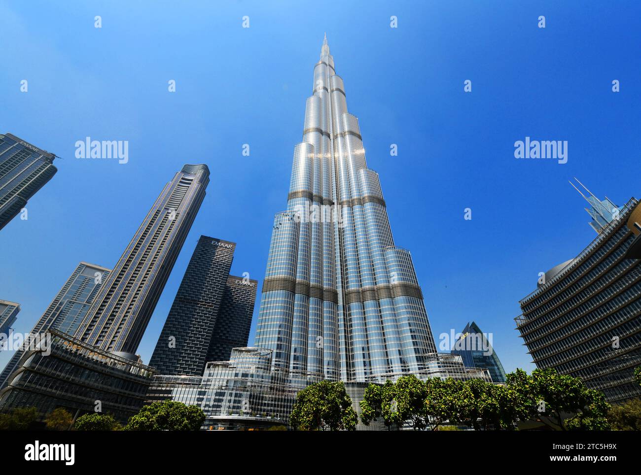 The Burj Khalifa skyscraper with the Emaar towers next to it in the ...
