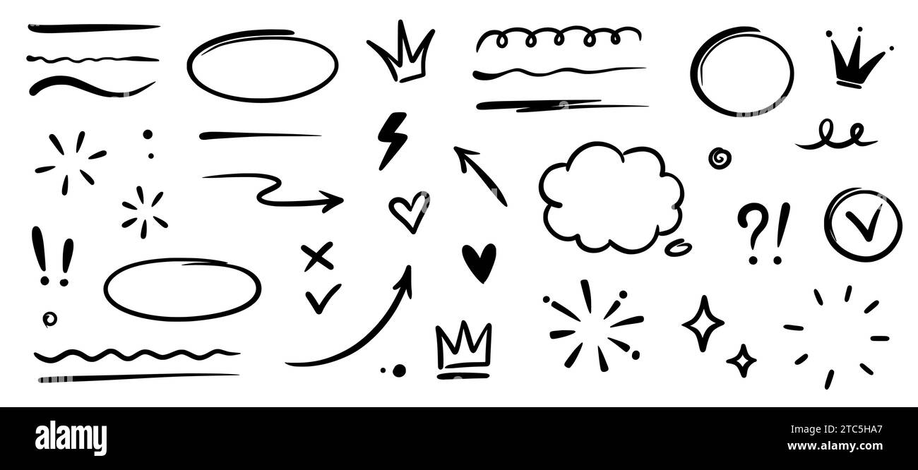 Hand drawn highlight, text underline, emphasis mark, line shape set ...