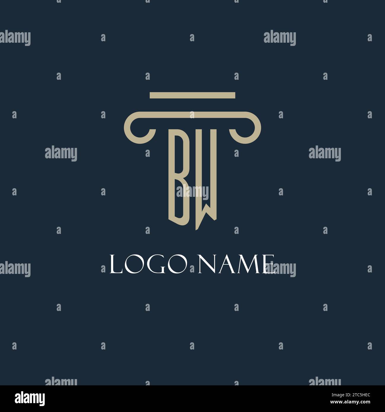 BW initial logo for lawyer, law firm, law office with pillar icon ...