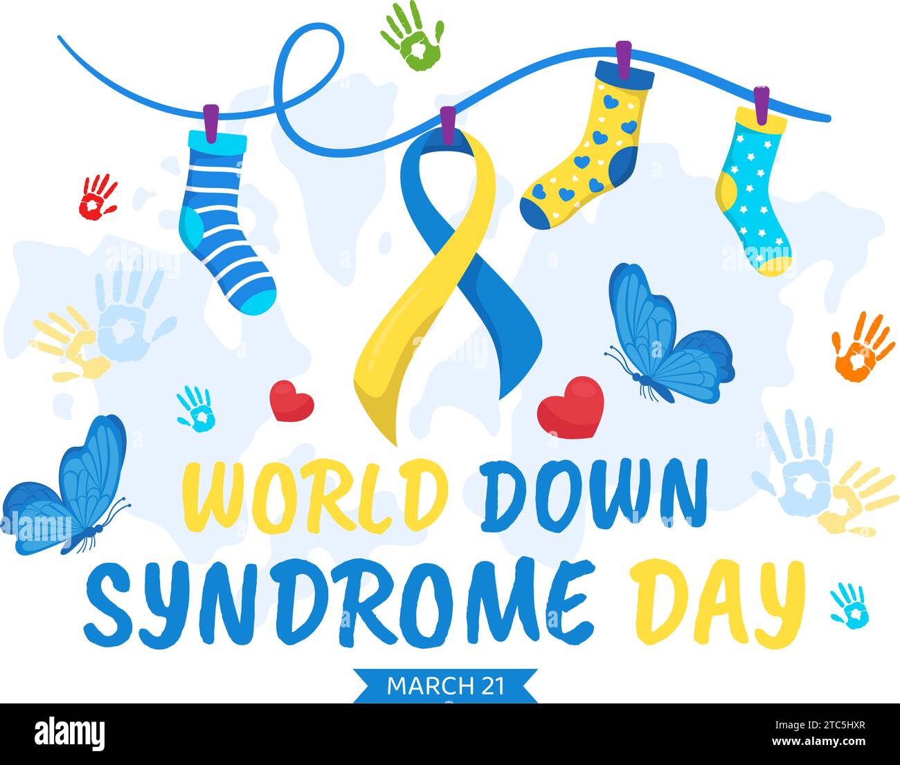 World Down Syndrome Day Vector Illustration on March 21 with Blue and ...