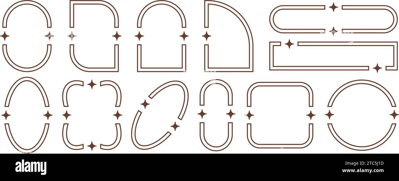 Aesthetic frames and shapes with stars. Minimal y2k outline graphic ...