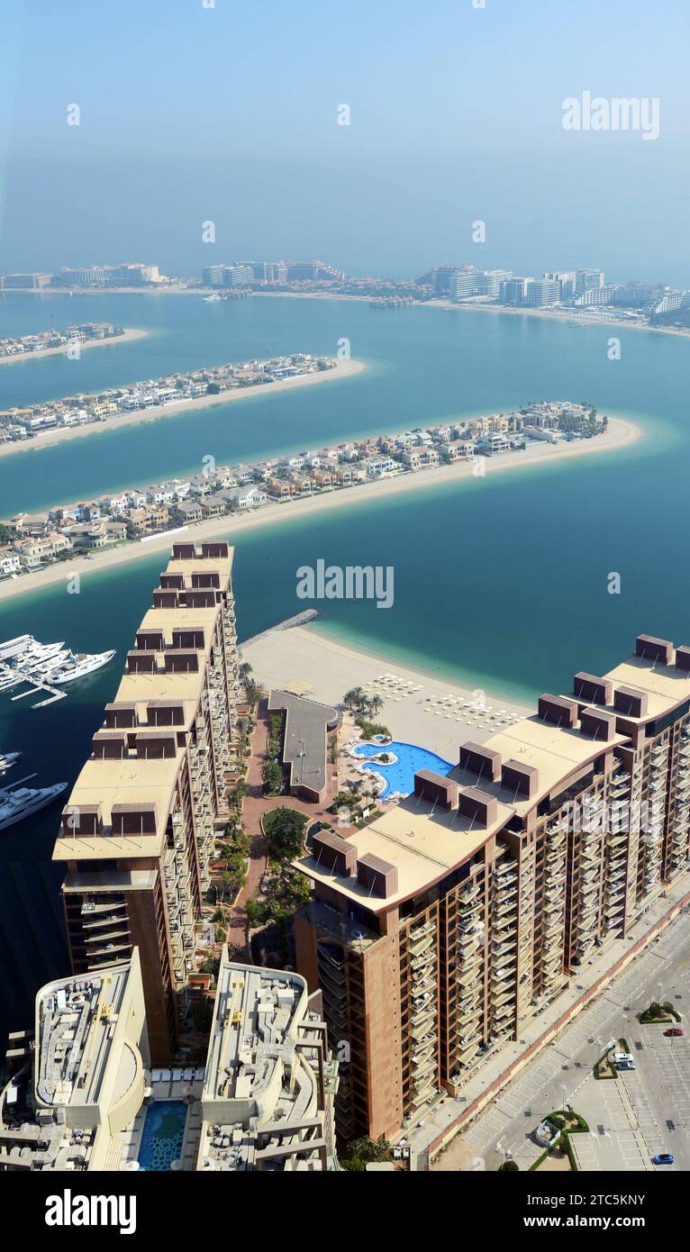 A view of the Palm Jumeirah from the observation tower - View at t he ...