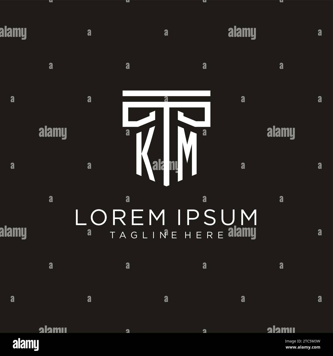 KM initial logo with geometric pillar style design, creative modern law ...