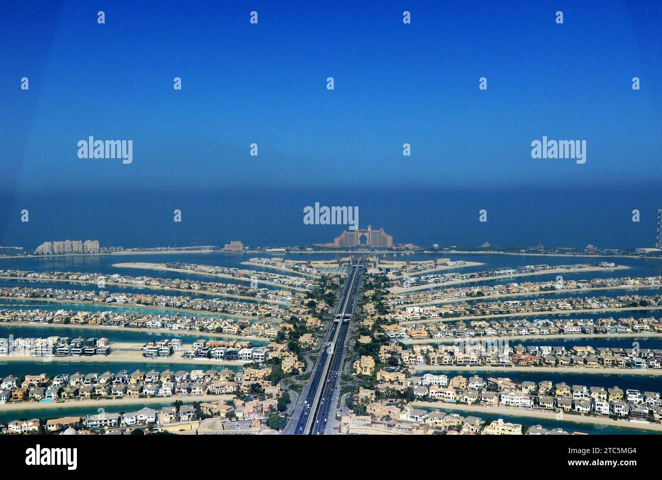 A view of the Palm Jumeirah from the observation tower - View at t he ...
