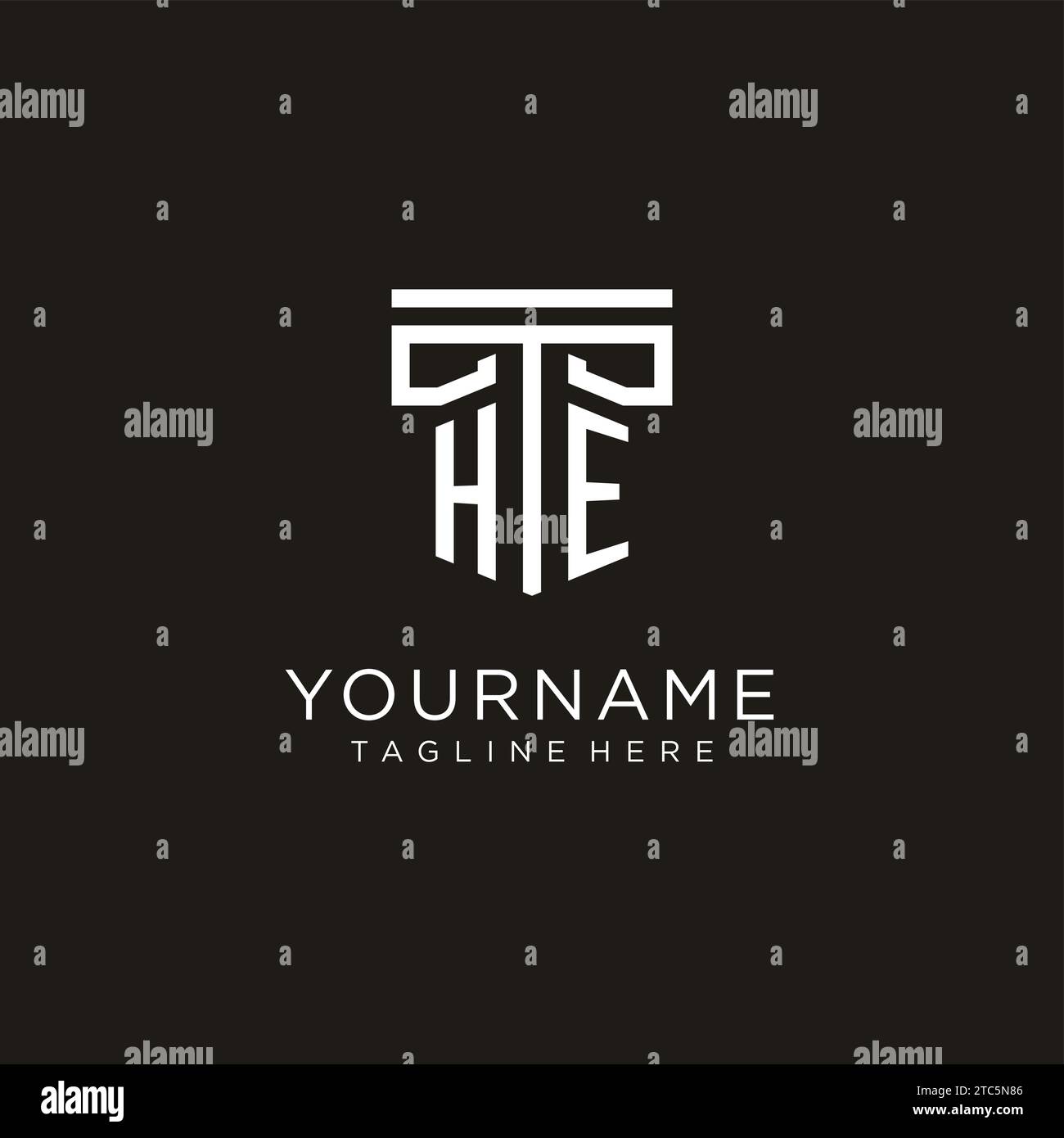 HE initial logo with geometric pillar style design, creative modern law ...