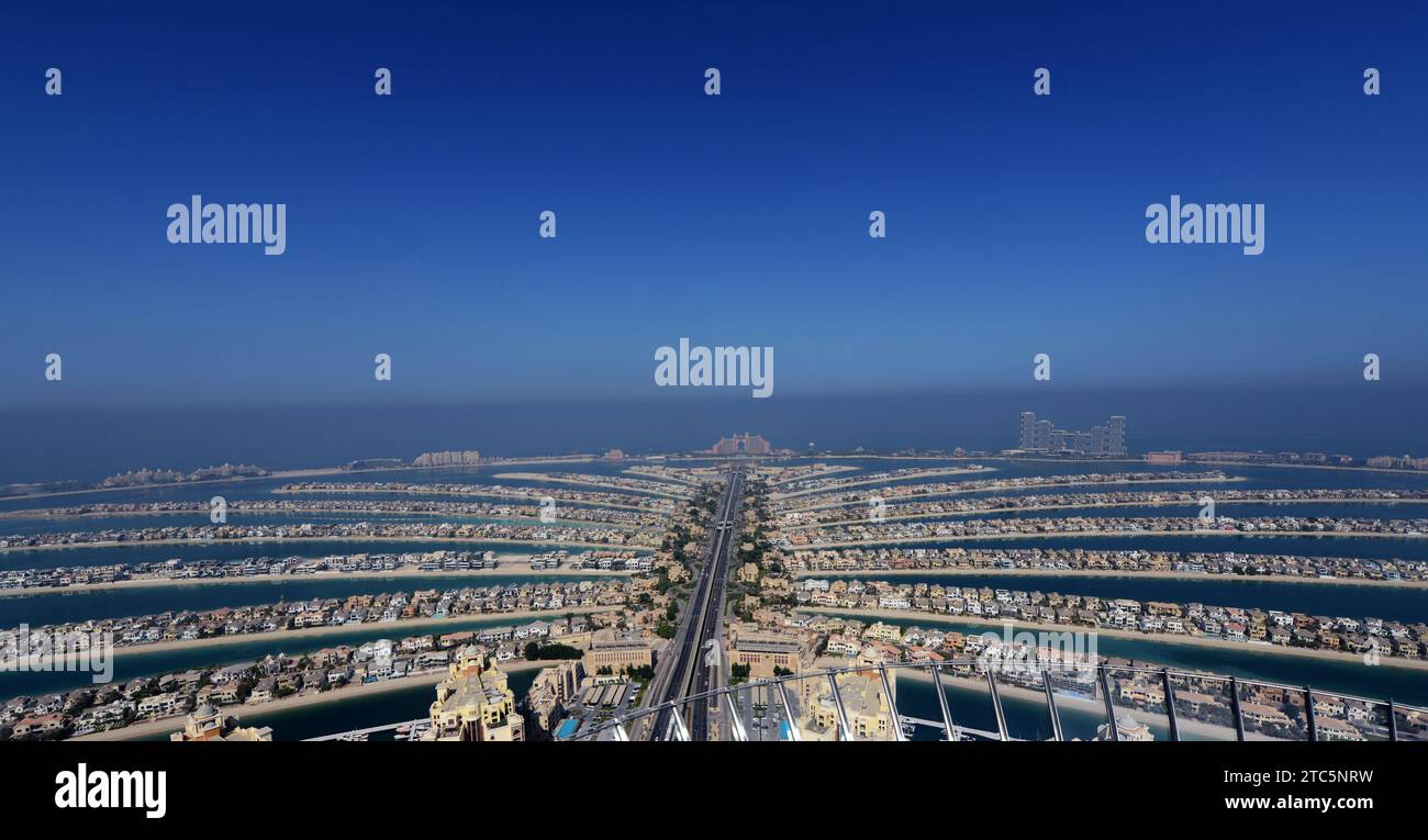 A view of the Palm Jumeirah from the observation tower - View at t he ...