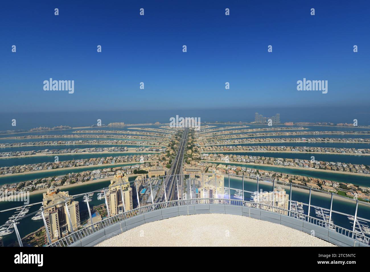 A view of the Palm Jumeirah from the observation tower - View at t he ...