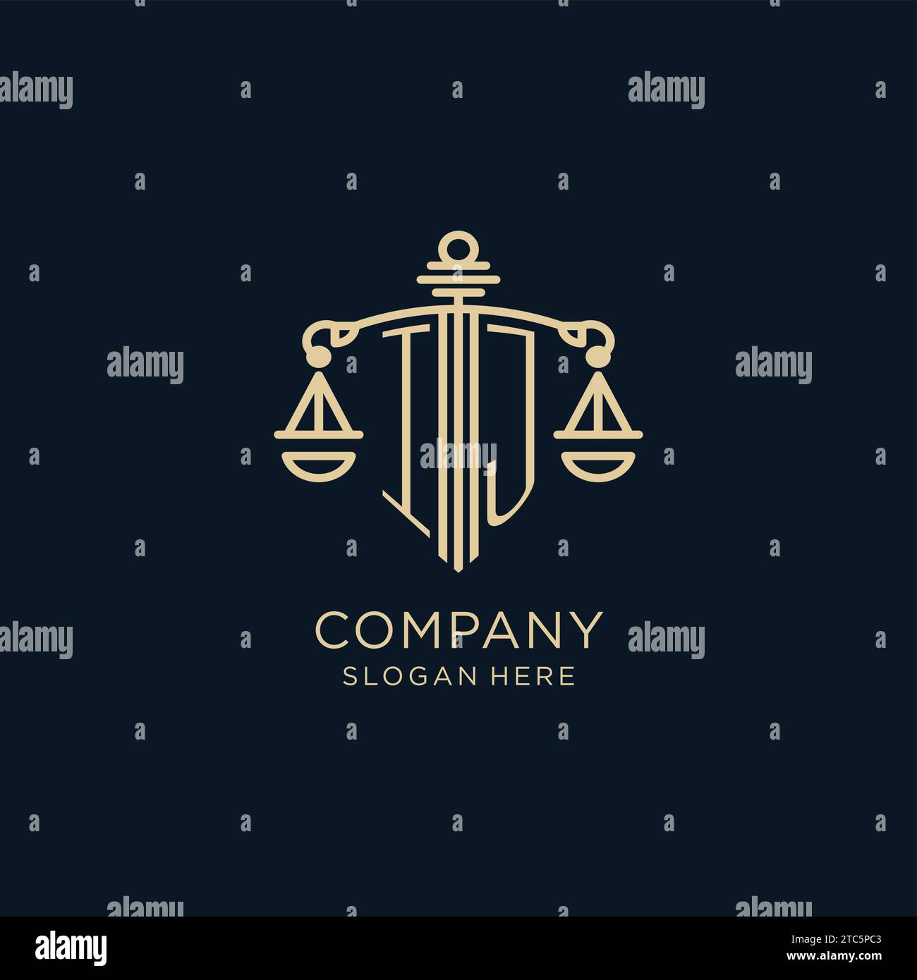 Initial IJ logo with shield and scales of justice, luxury and modern ...