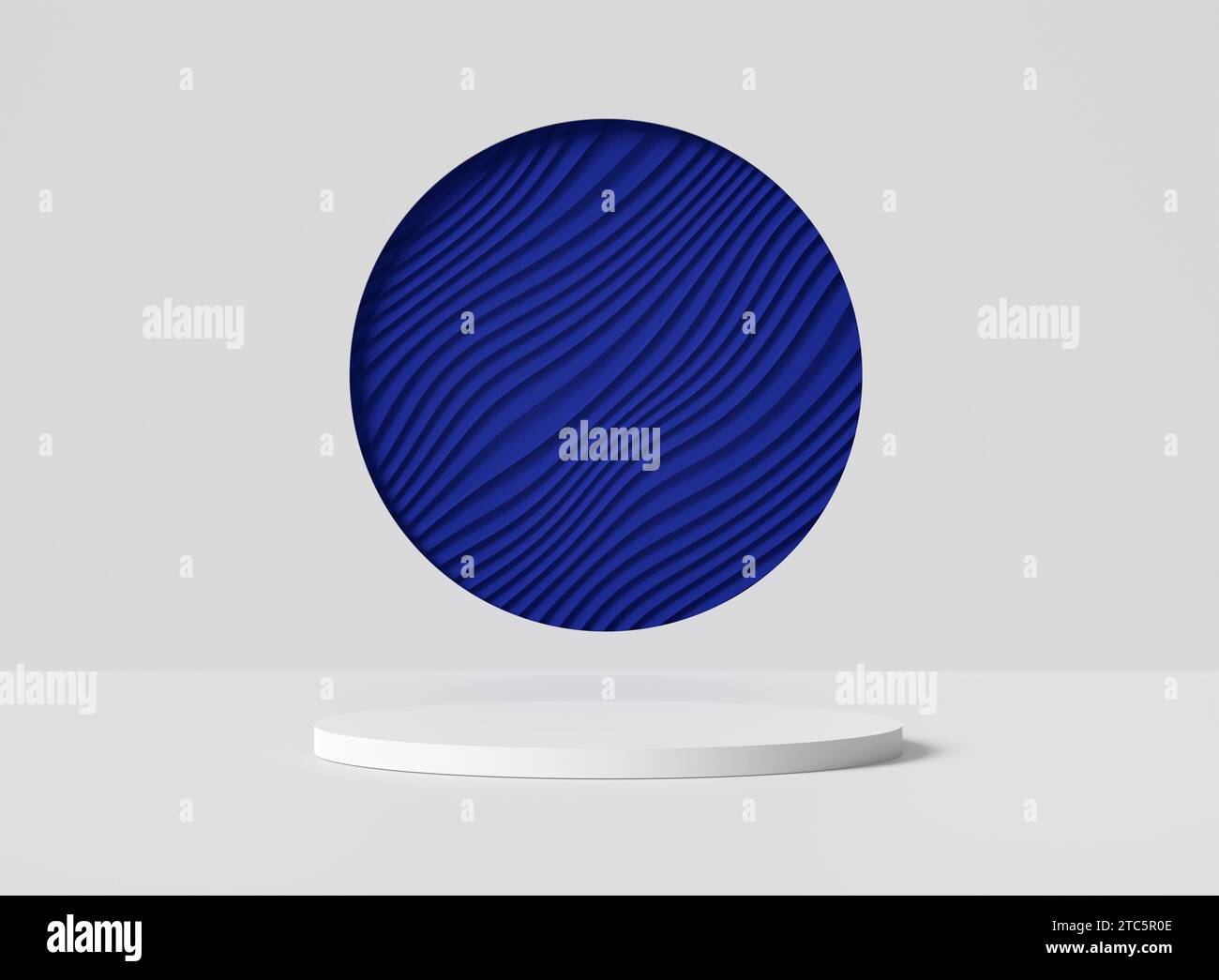 Cylinder shaped white podium or platform with blue textured background ...