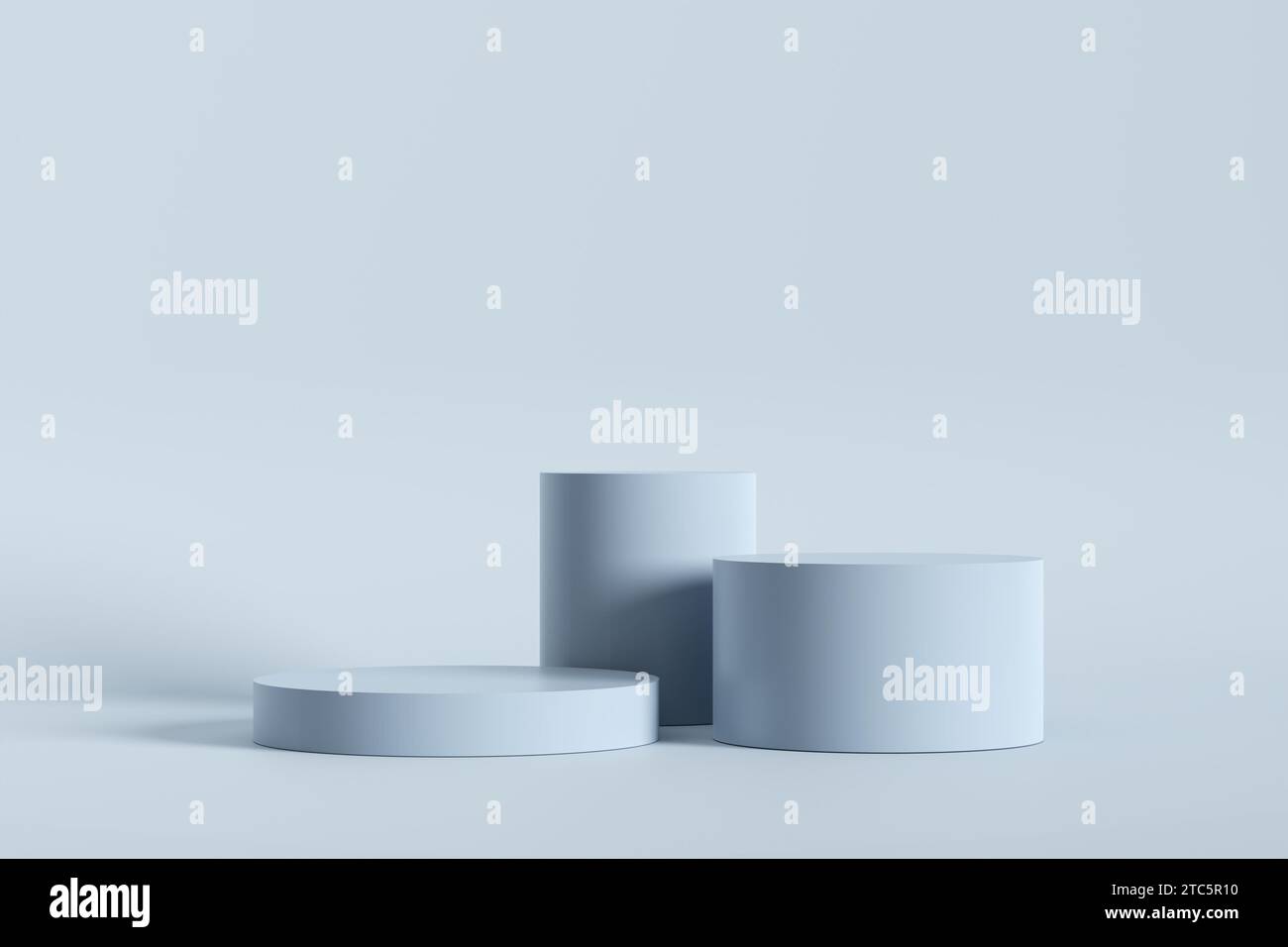 Cylinder shaped podium or platforms on light blue background. Mock up ...
