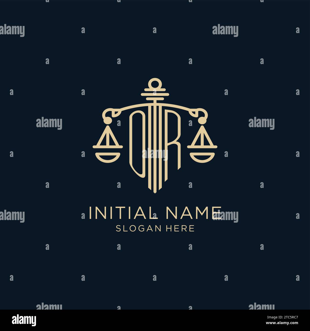 Initial OR logo with shield and scales of justice, luxury and modern ...