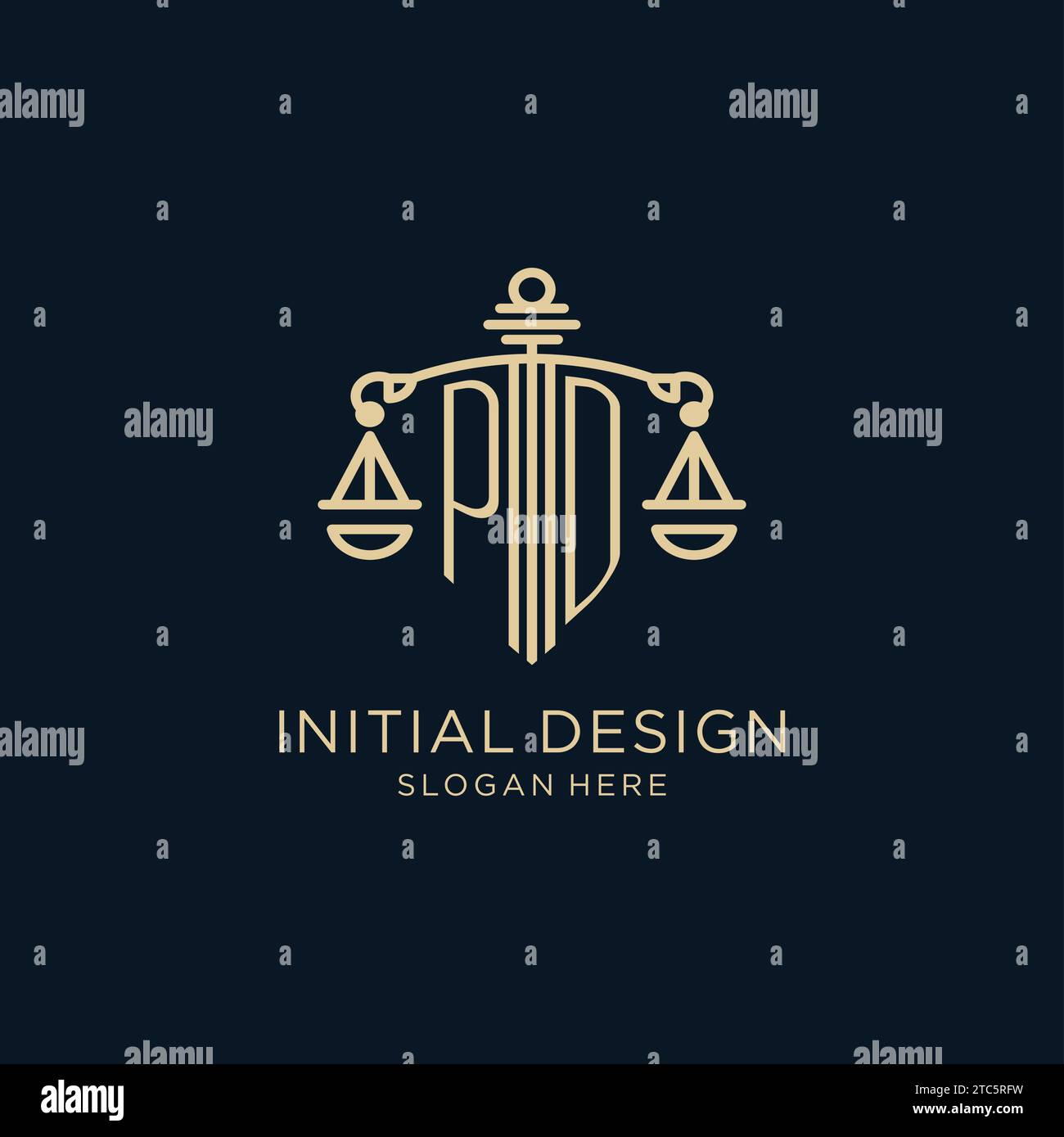 Initial PD logo with shield and scales of justice, luxury and modern ...