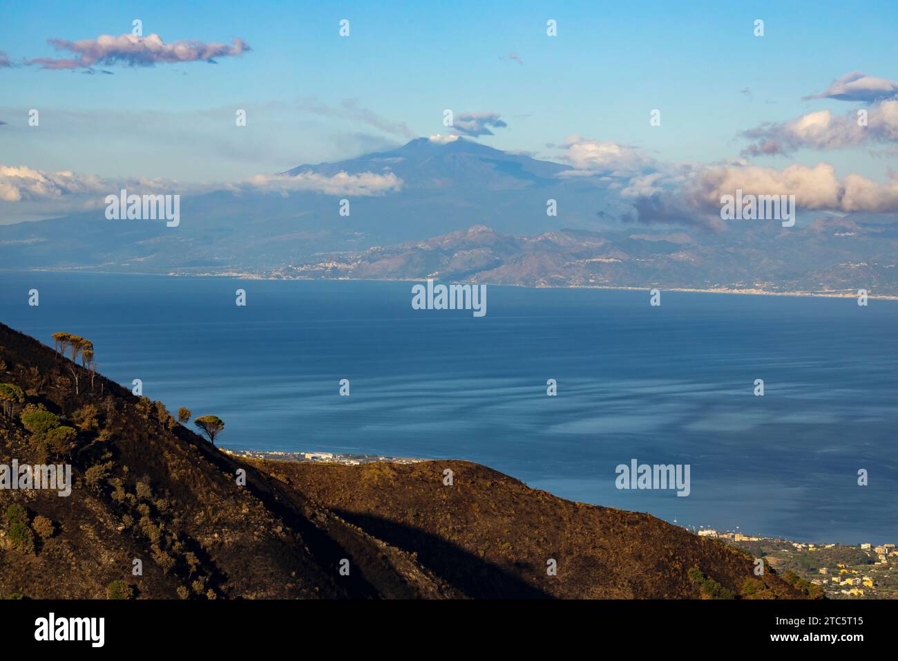 landscape illuminated by morning sun near Reggio di Calabria with ...