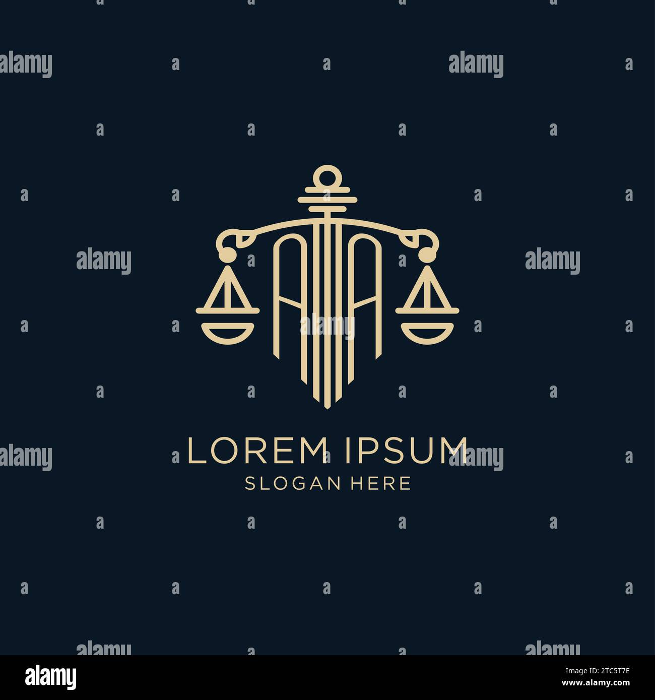 Initial AA logo with shield and scales of justice, luxury and modern ...