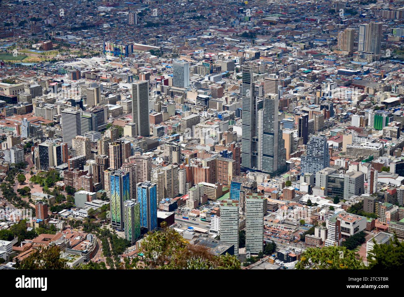 An aerial view of the city skyline of Bogota, in Colombia with modern ...