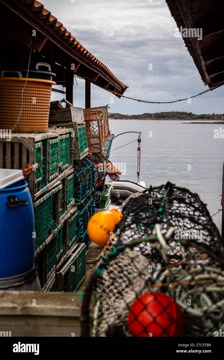 A close-up of a buoy with a line of fishing nets Stock Photo - Alamy