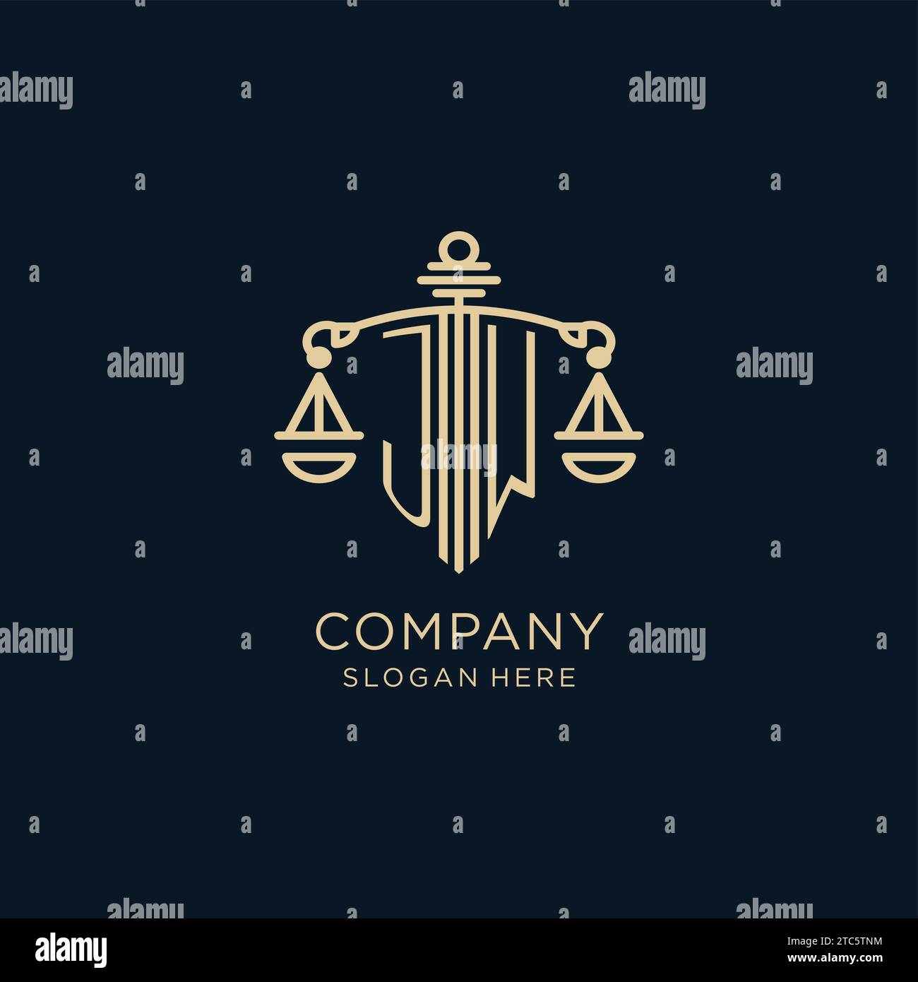Initial JW logo with shield and scales of justice, luxury and modern ...