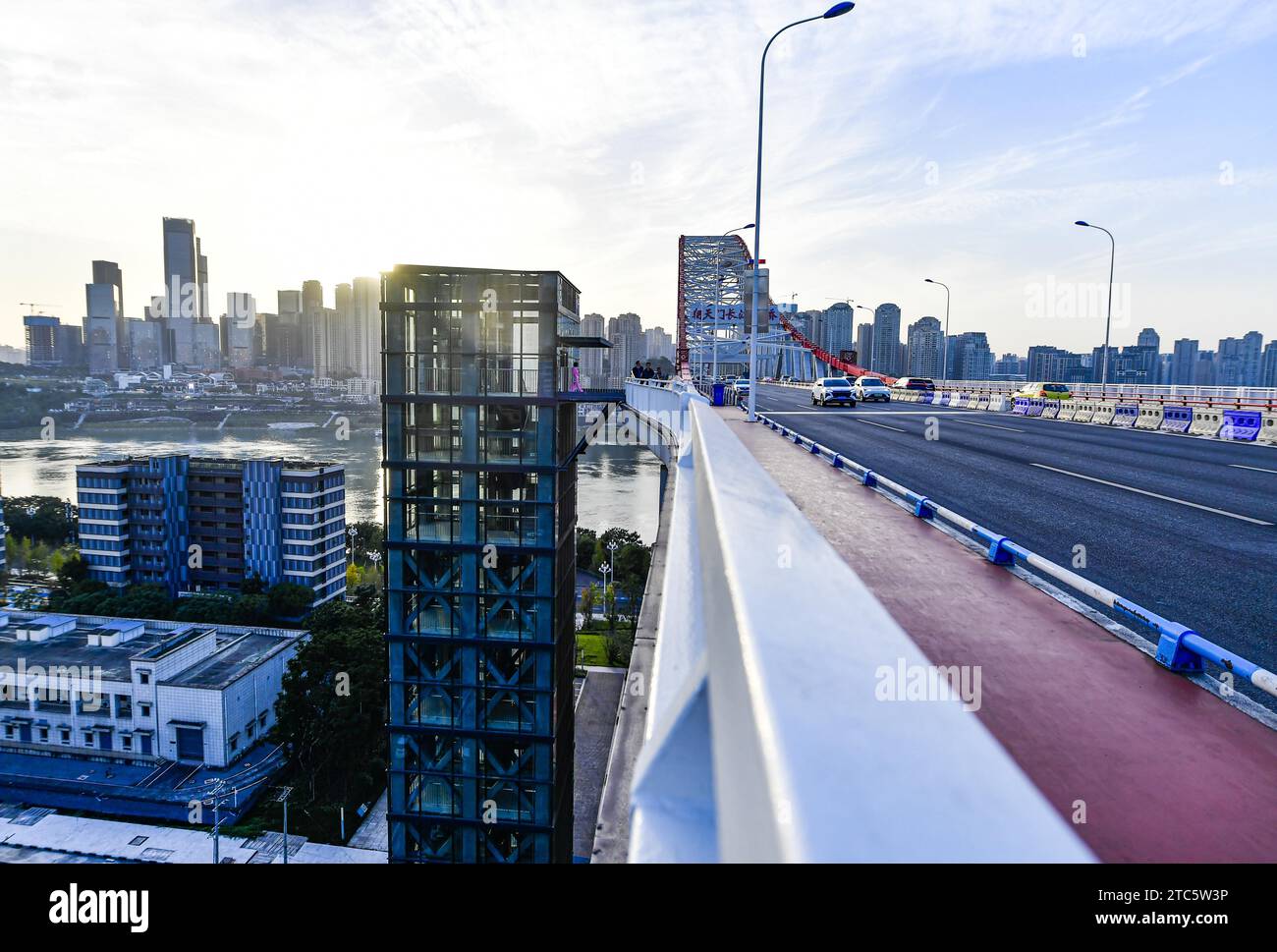 The sightseeing elevator and park under the Chaotianmen Yangtze River ...