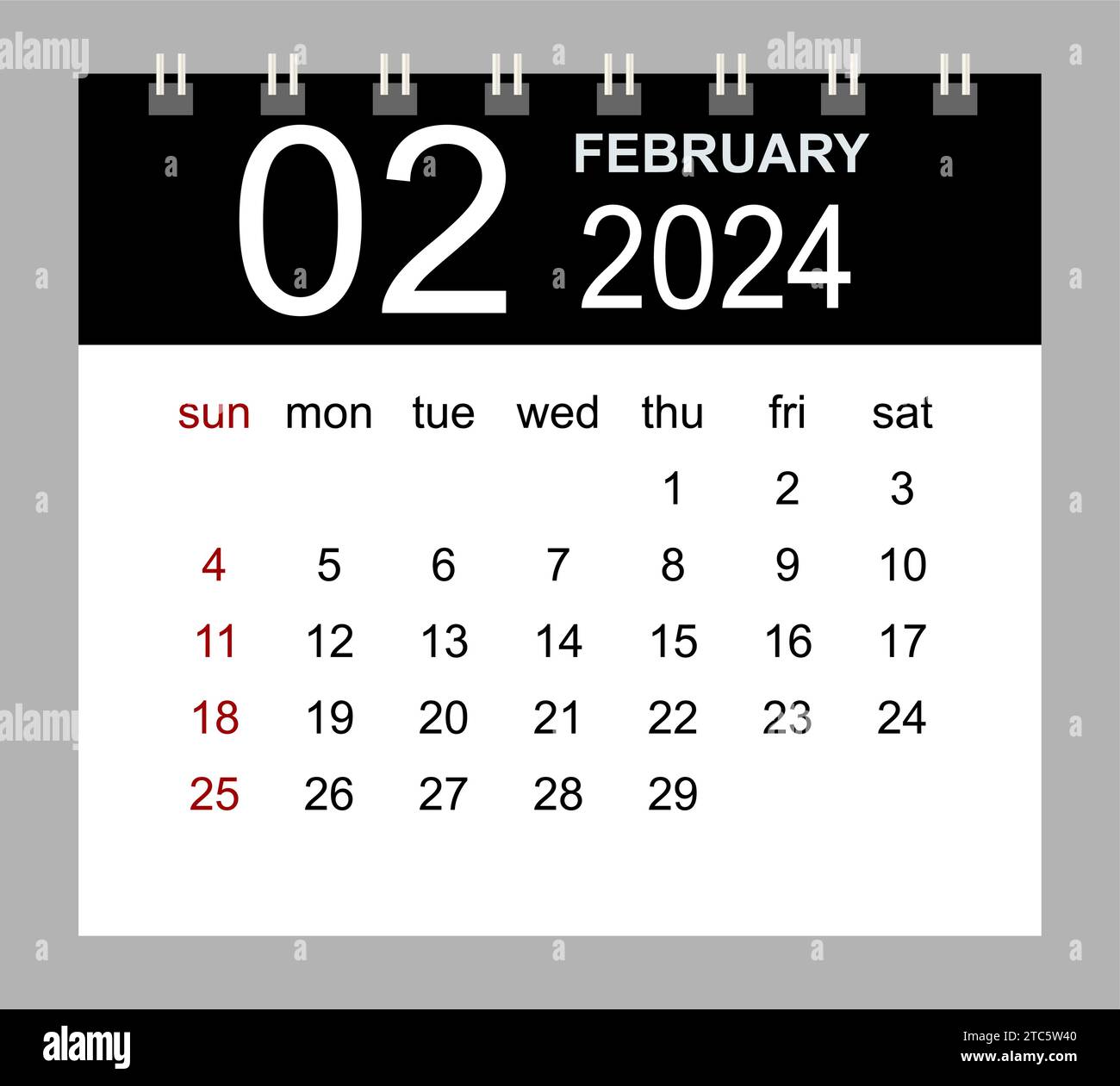 February 2024. Vector monthly calendar template 2024 year in simple ...