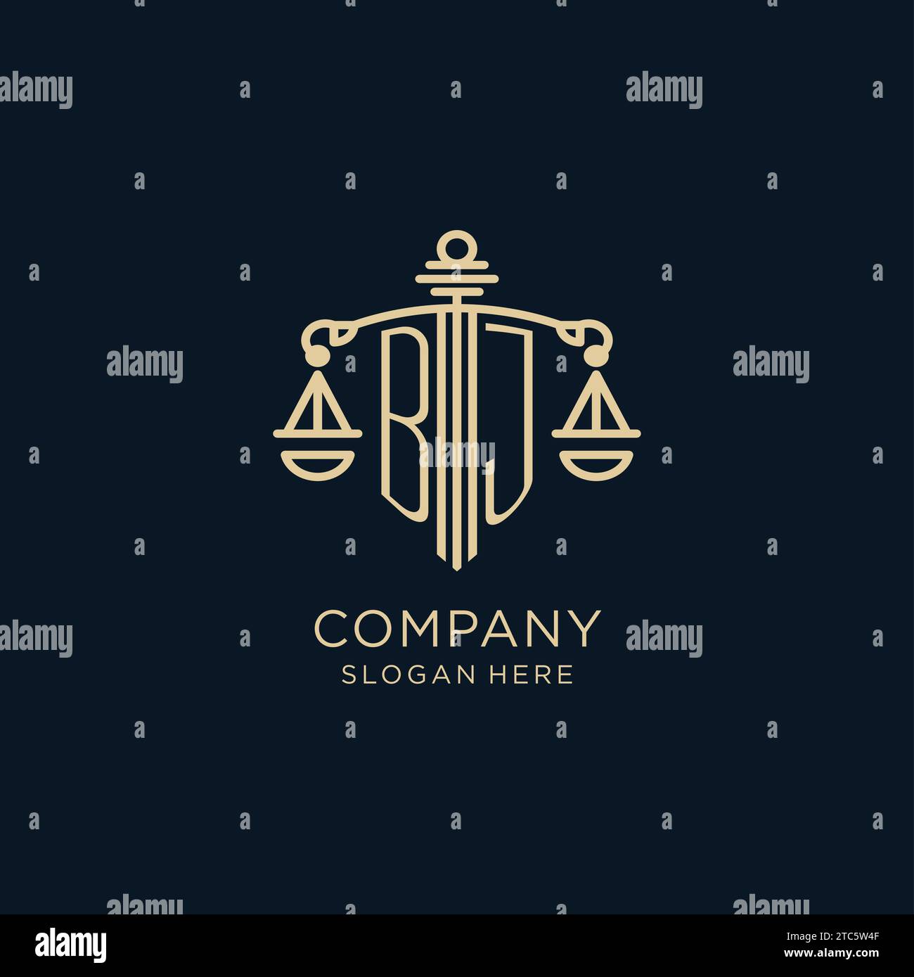 Initial BJ logo with shield and scales of justice, luxury and modern ...
