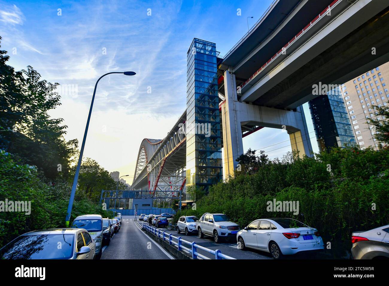 The sightseeing elevator and park under the Chaotianmen Yangtze River ...