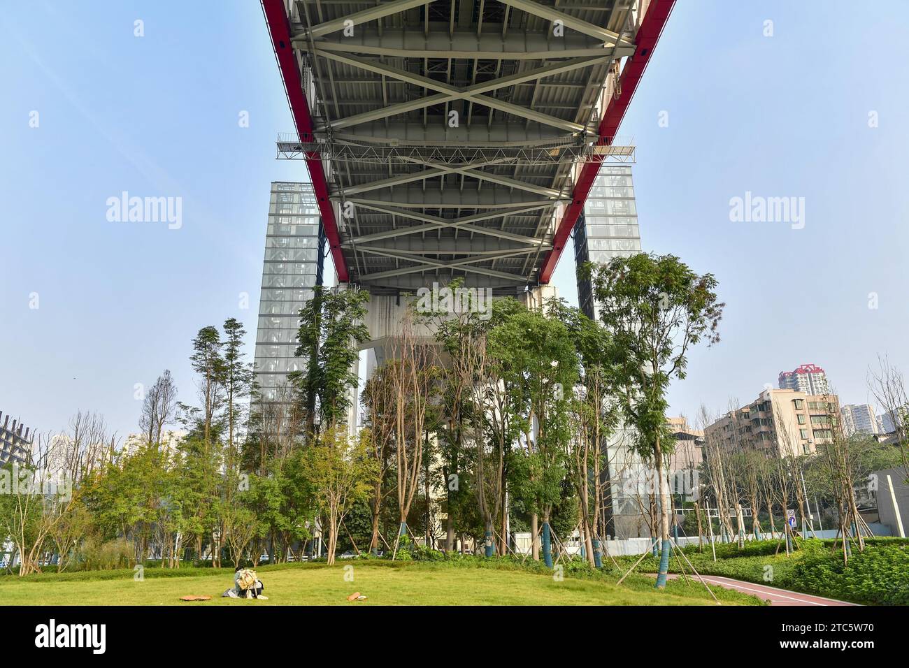 The sightseeing elevator and park under the Chaotianmen Yangtze River ...
