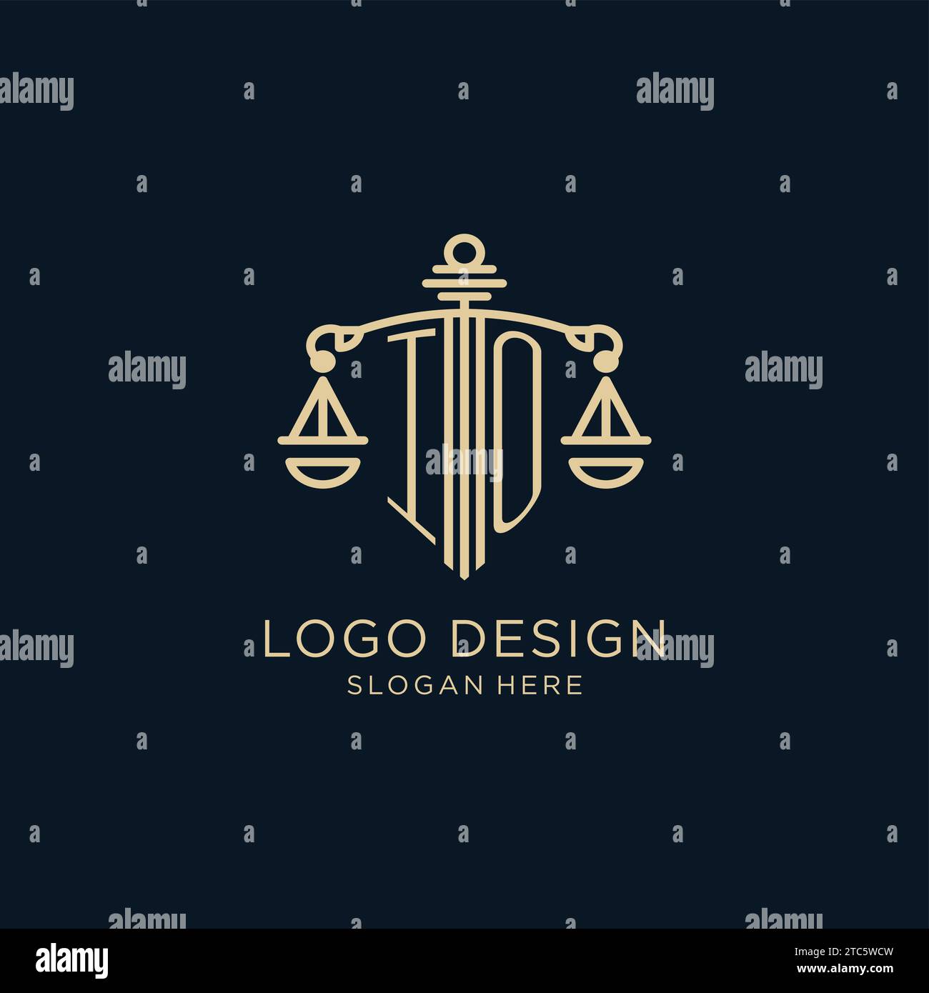 Initial IO logo with shield and scales of justice, luxury and modern ...