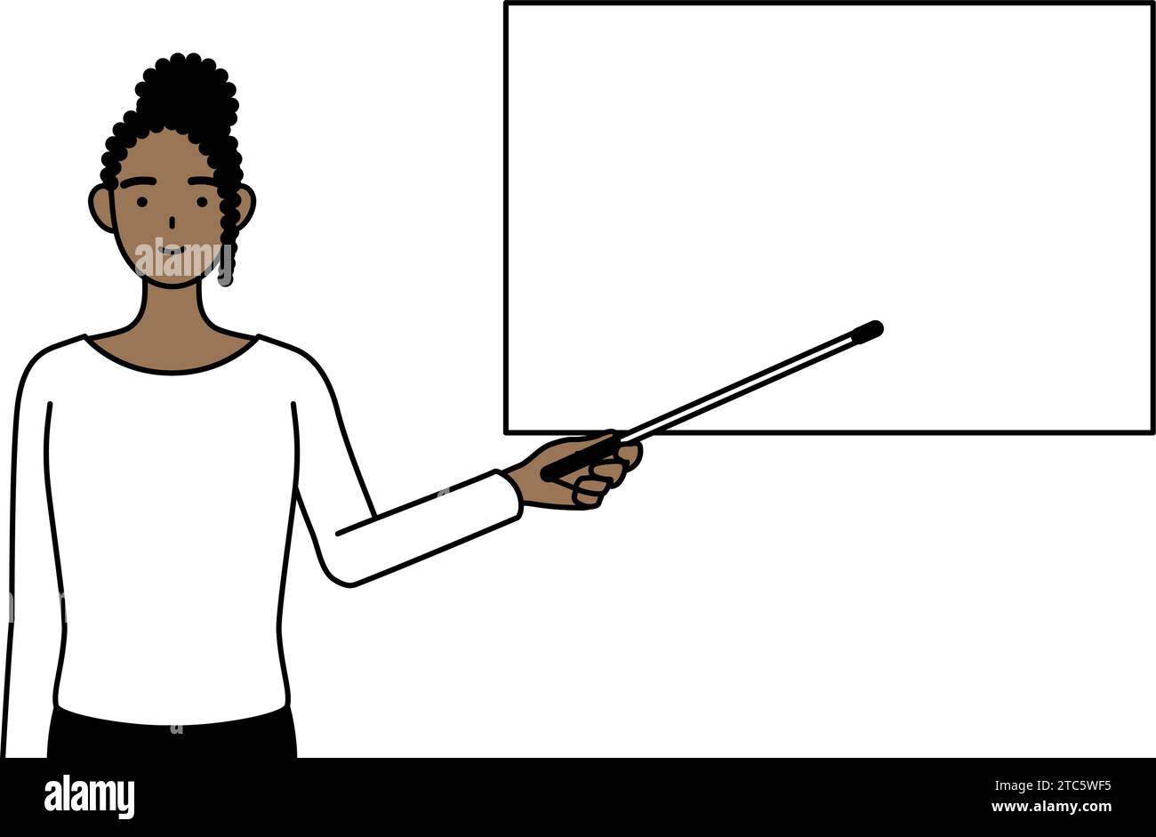 African-American woman pointing at a whiteboard with an indicator stick ...