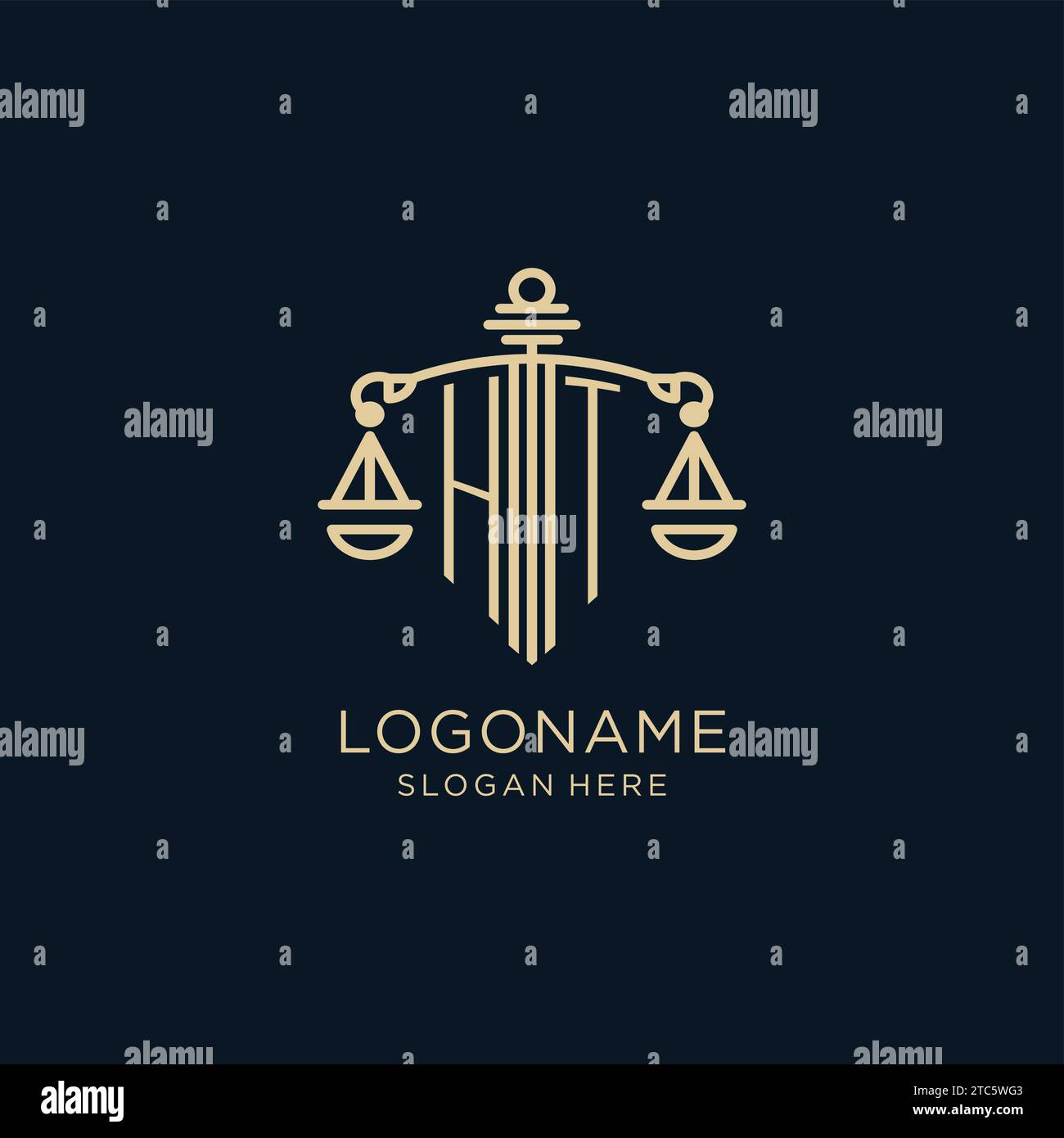 Initial HT logo with shield and scales of justice, luxury and modern ...