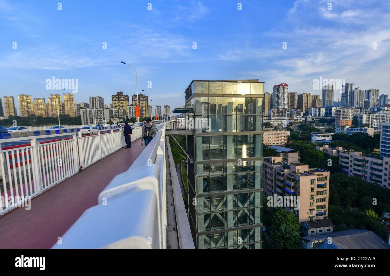 The sightseeing elevator and park under the Chaotianmen Yangtze River ...