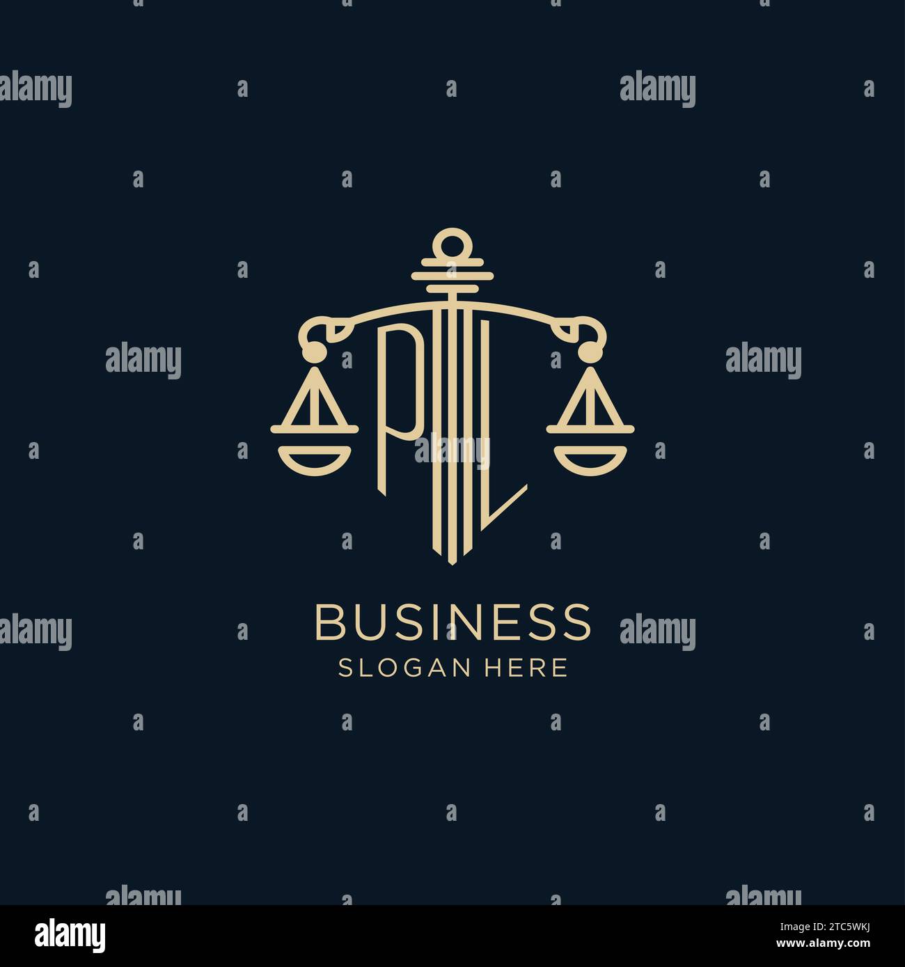 Initial PL logo with shield and scales of justice, luxury and modern ...