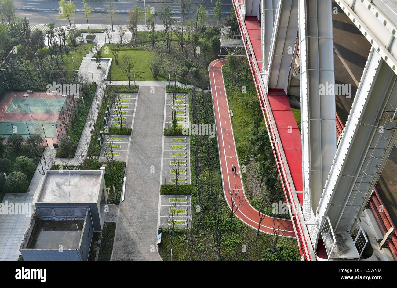The sightseeing elevator and park under the Chaotianmen Yangtze River ...